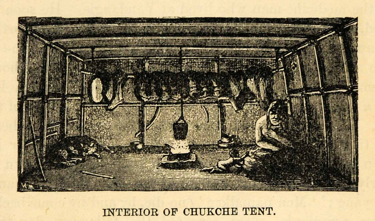 1882 Steel Engravings Chukche Chukchi Dwelling Tent Exterior Interior ...