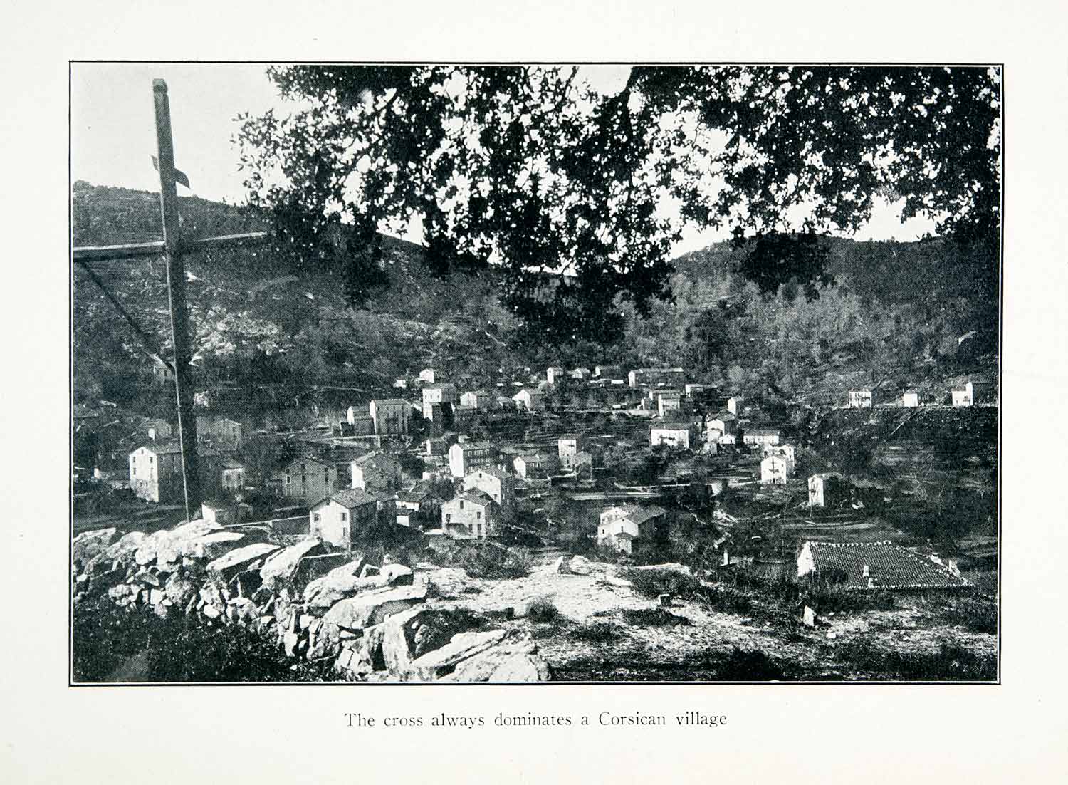 1926 Print Cross Corsica Village France Cityscape Landscape Mountain X ...