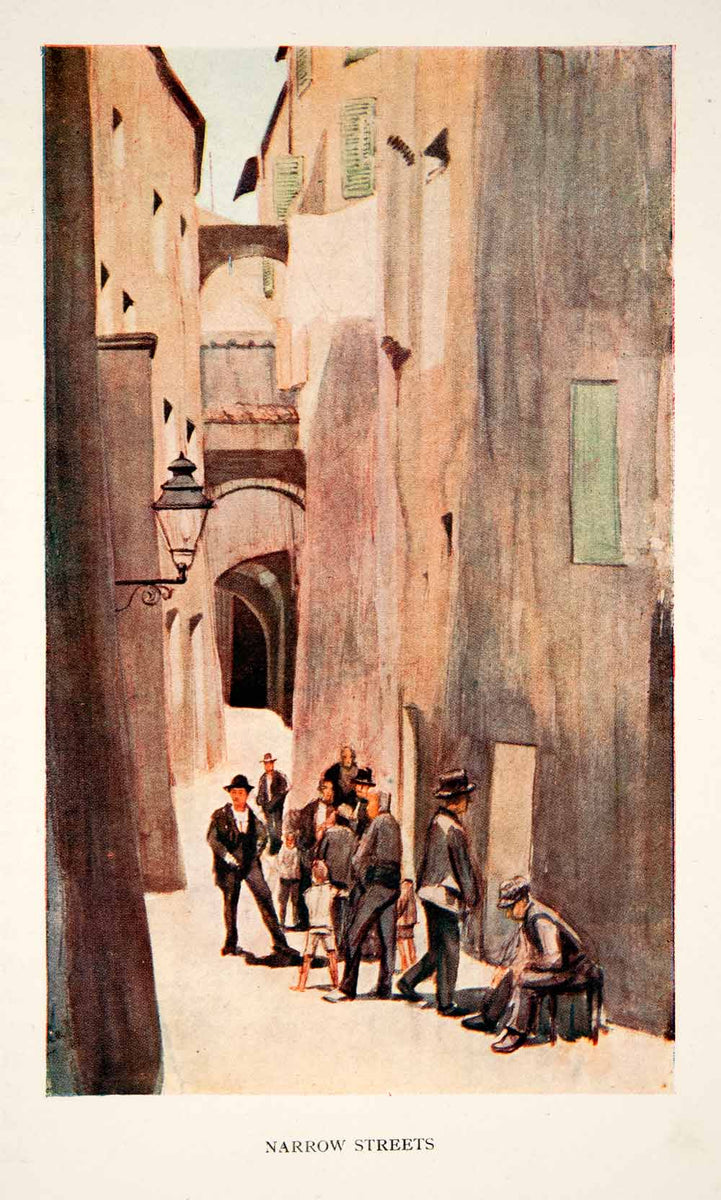 1927 Color Print Innes Meo Narrow Streets Bright Sun Italian Town Lamp ...