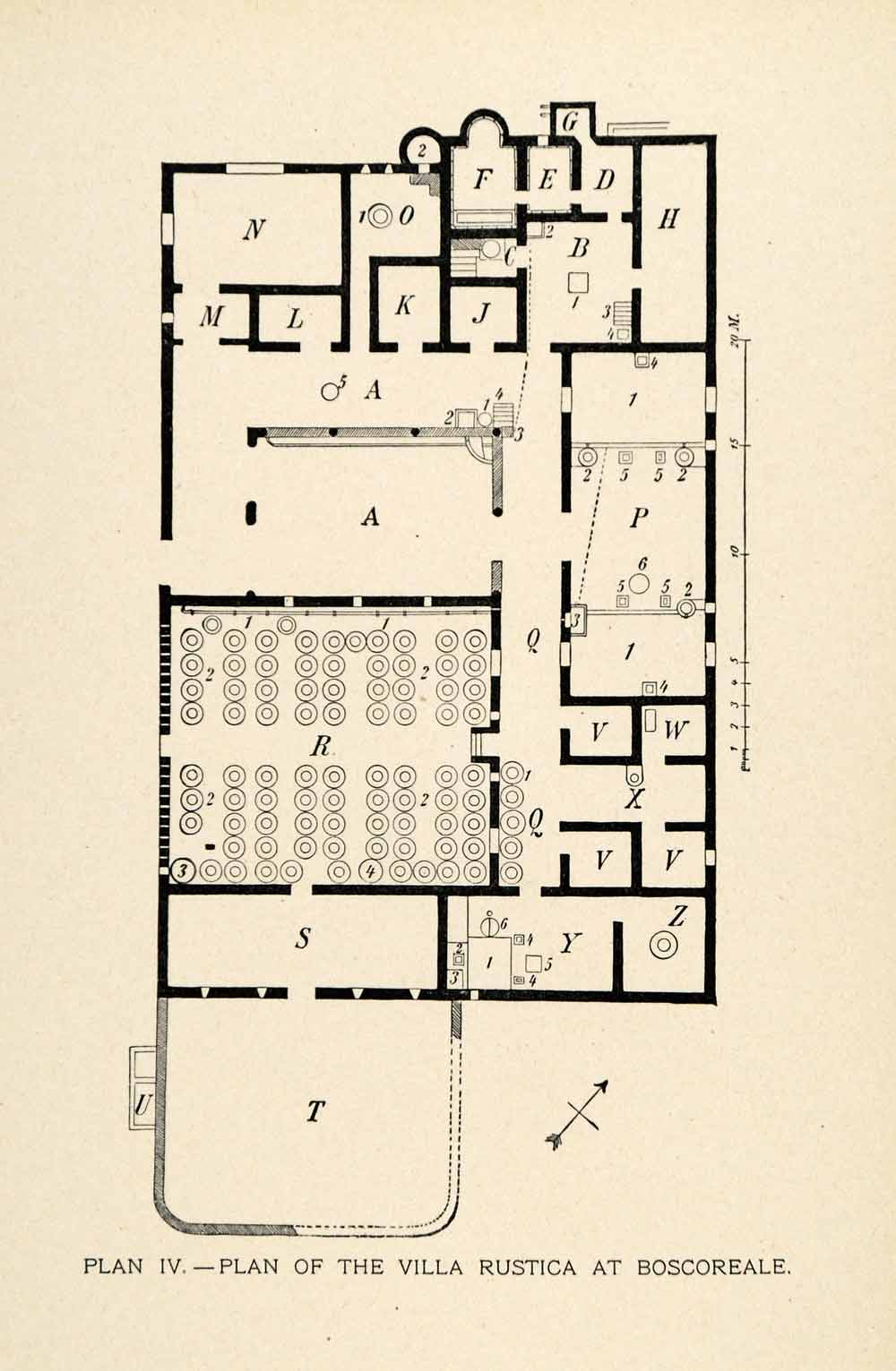 1899 Lithograph Architecture Roman Pompeii Italy Layout Villa Rustica ...