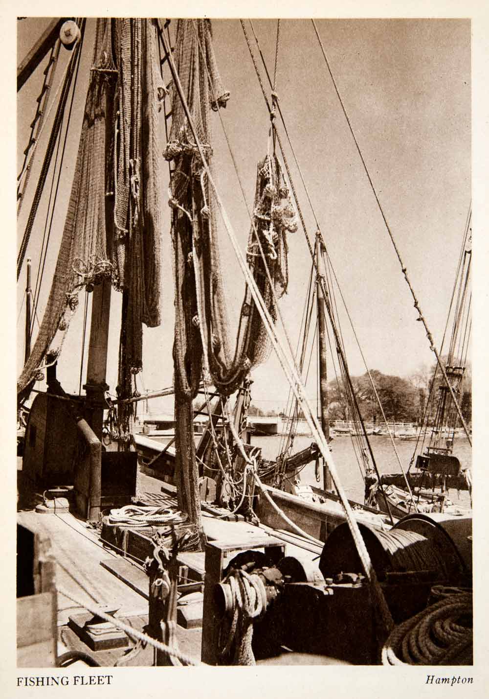 1947 Photogravure Fishing Fleet Ship Deck Hampton Virginia Rigging Mas ...