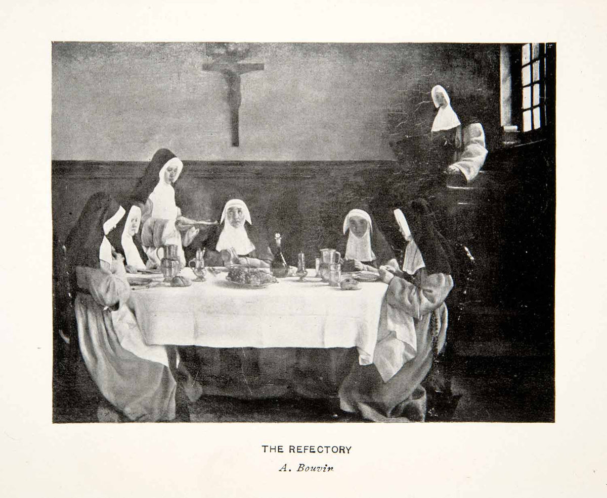 1901 Print Reflectory Nuns Abbey France Costume Uniform Dinner Table M ...