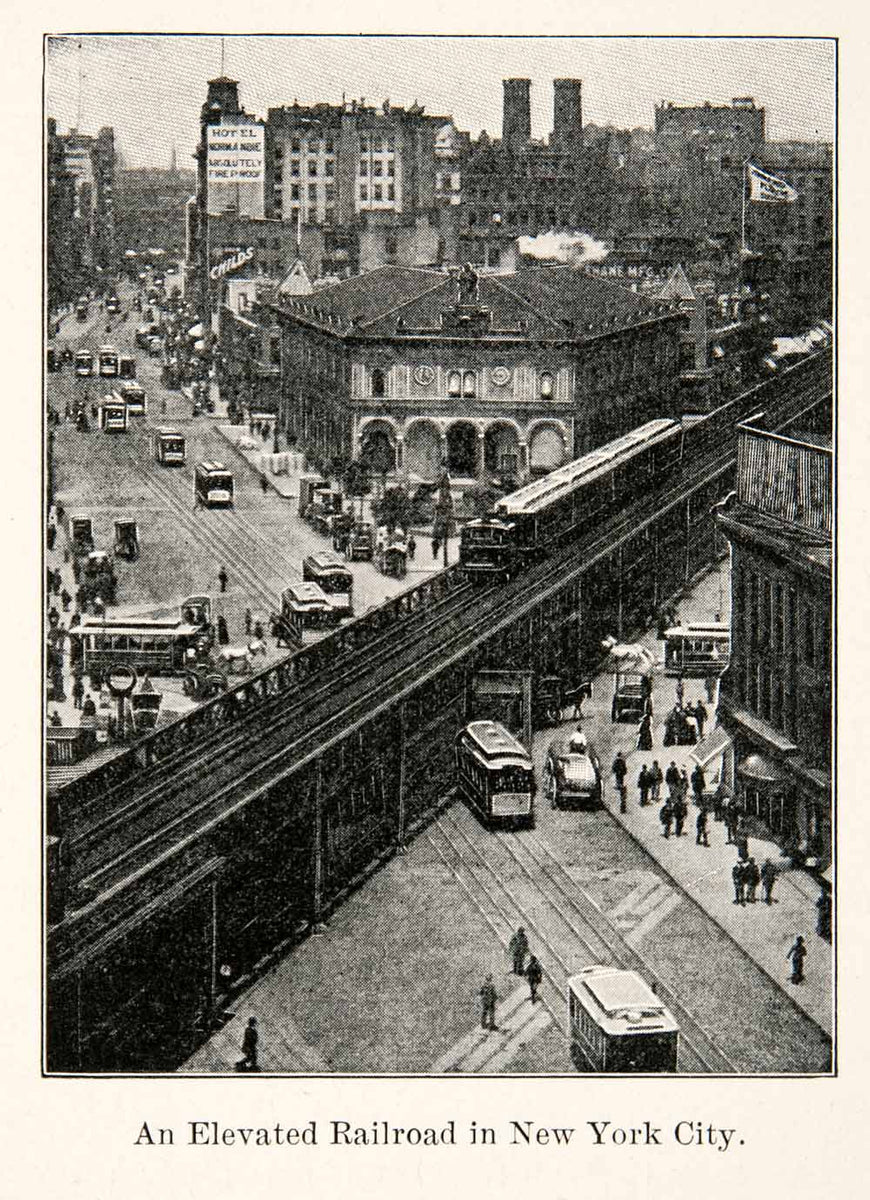 1907 Print Cityscape Elevated Railroad Train New York Street Scene XGX ...