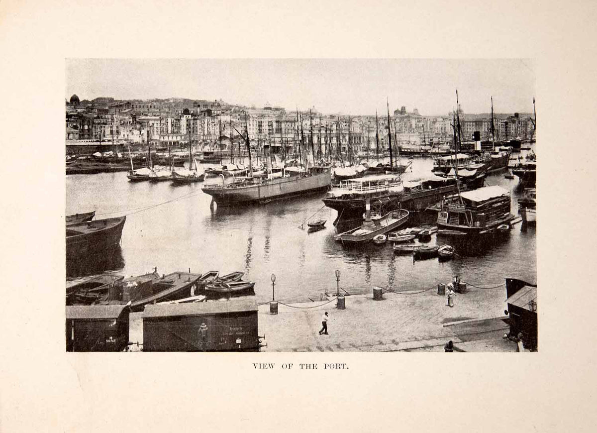 1901 Print View Port Naples Seaport Ships Boats Waterway Wharf Citysca ...