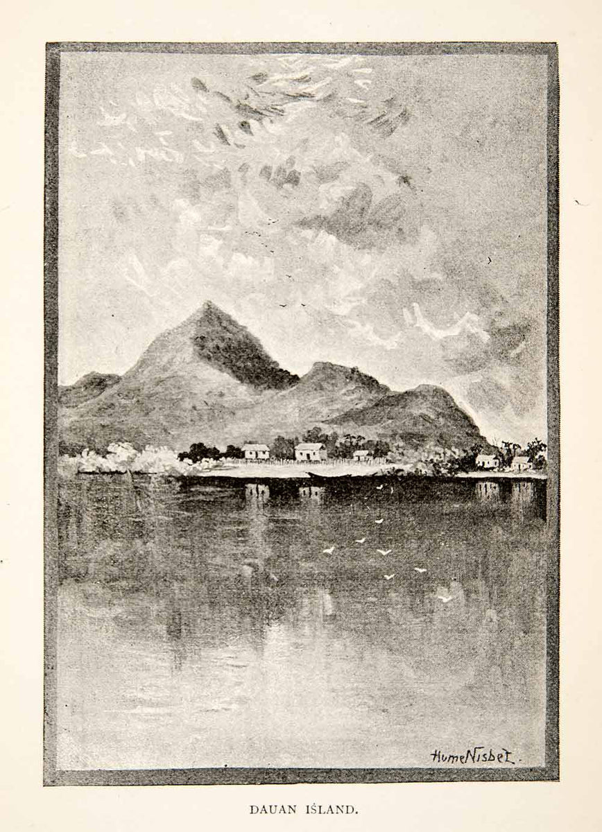 1888 Print Dauan Island Torres Strait Pacific Ocean Austrailia Mountai ...