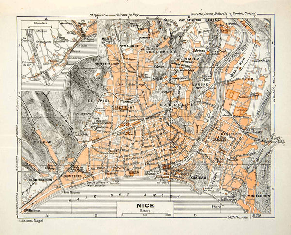 1949 Lithograph Vintage Street Map Nice France City Planning Civic Lay ...