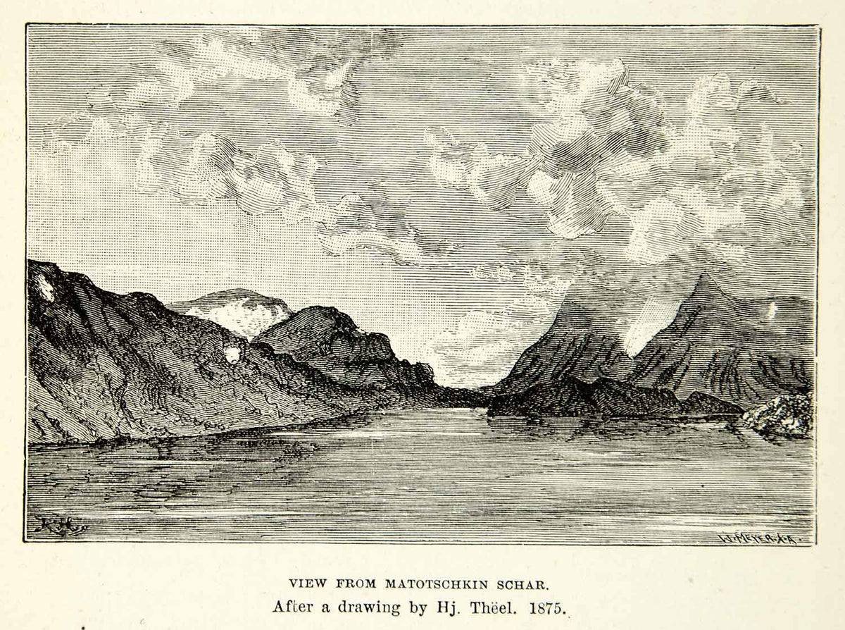 1882 Wood Engraving Art HJ Theel Matochkin Strait Shar Novaya Zemlya X ...