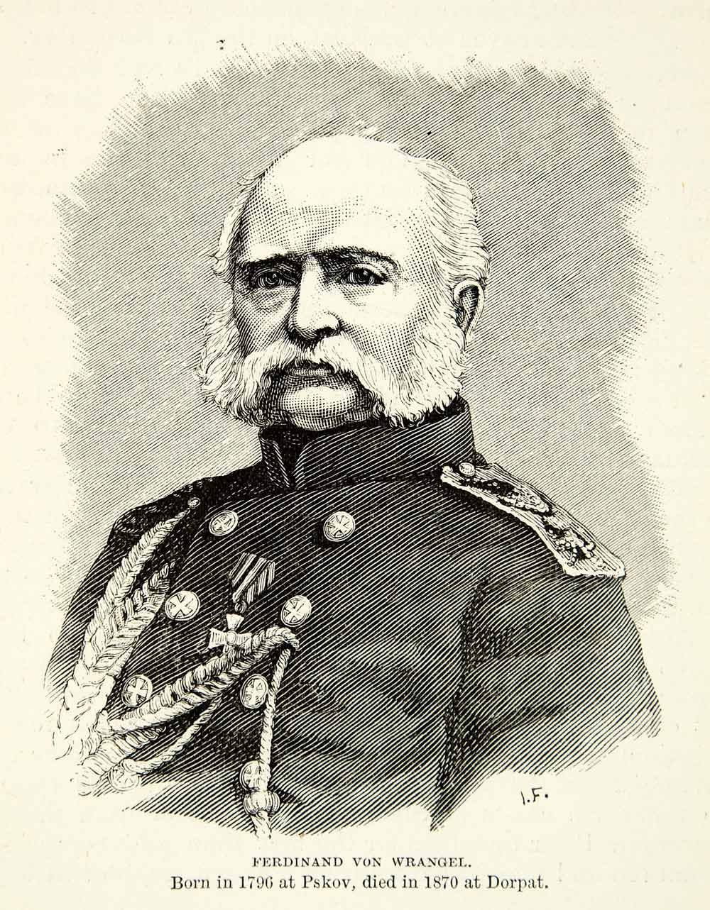 1882 Wood Engraving Art Portrait Baron Ferdinand Von Wrangel German XG ...