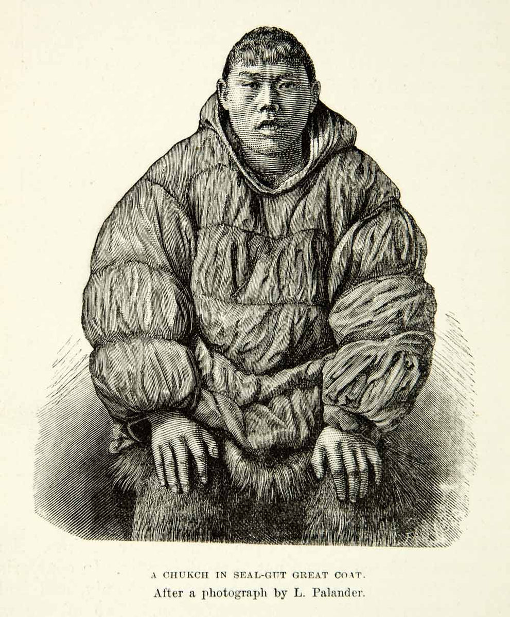 1882 Wood Engraving Art Portrait Chukchi Native Tribesman Seal Gut Coa ...