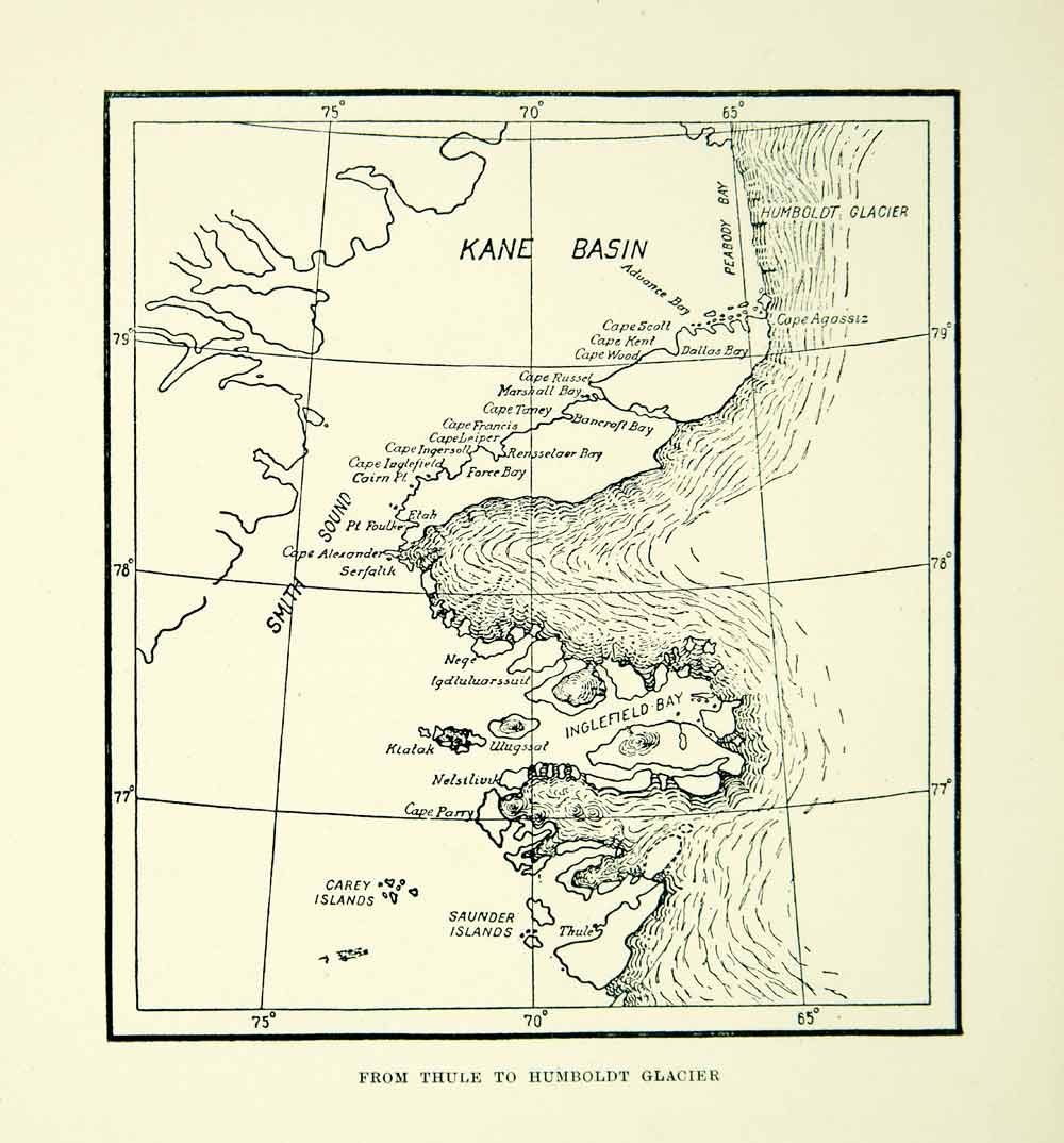 1921 Print Kane Basin Greenland Thule Humboldt Inglefield Bay Carey XG ...