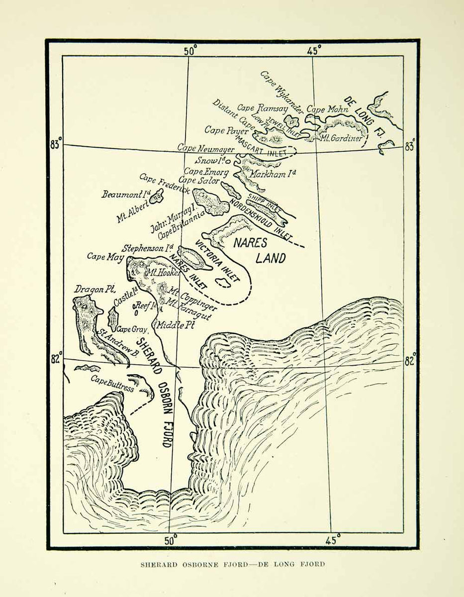 1921 Print Sherard Osborn Fjord Map Nares Land Nordenskiold Hooker XGY ...
