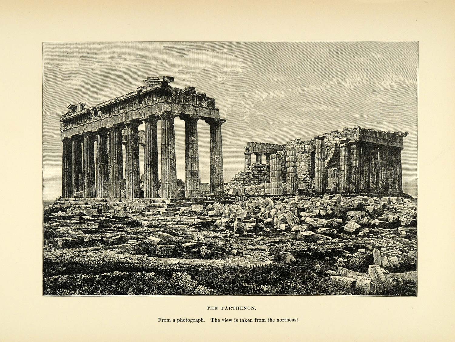1890 Wood Engraving Parthenon Temple Ruins Athenian Acropolis Greece X ...
