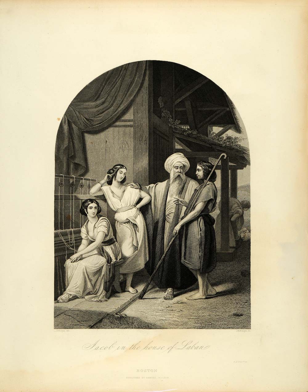 1849 Copper Engraving Jacob Laban Shepherd Rachel Leah Biblical Art XH ...