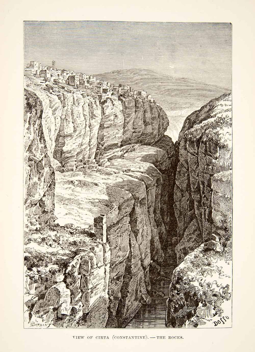 1890 Wood Engraving Citra Constantine Rock Formations Ancient Cityscap ...