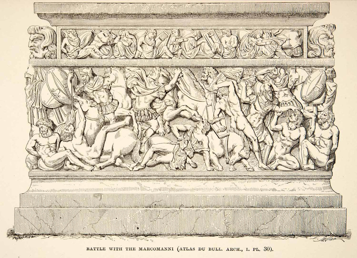 1890 Print Relief Sculpture Roman Marcomanni Battle War Prisoner Horse ...