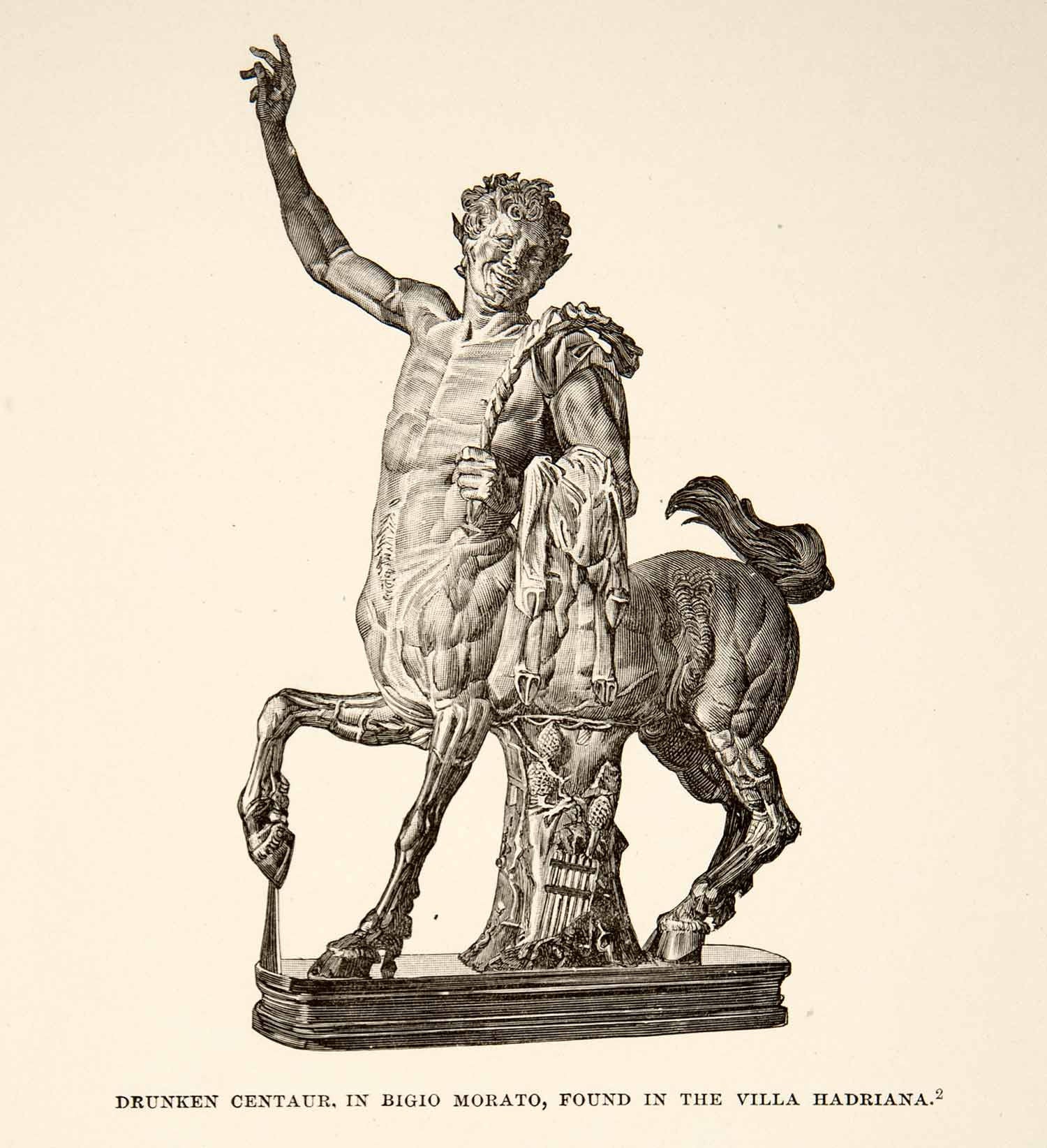 1890 Wood Engraving Drunken Centaur Hadrian Villa Sculpture Mythology ...