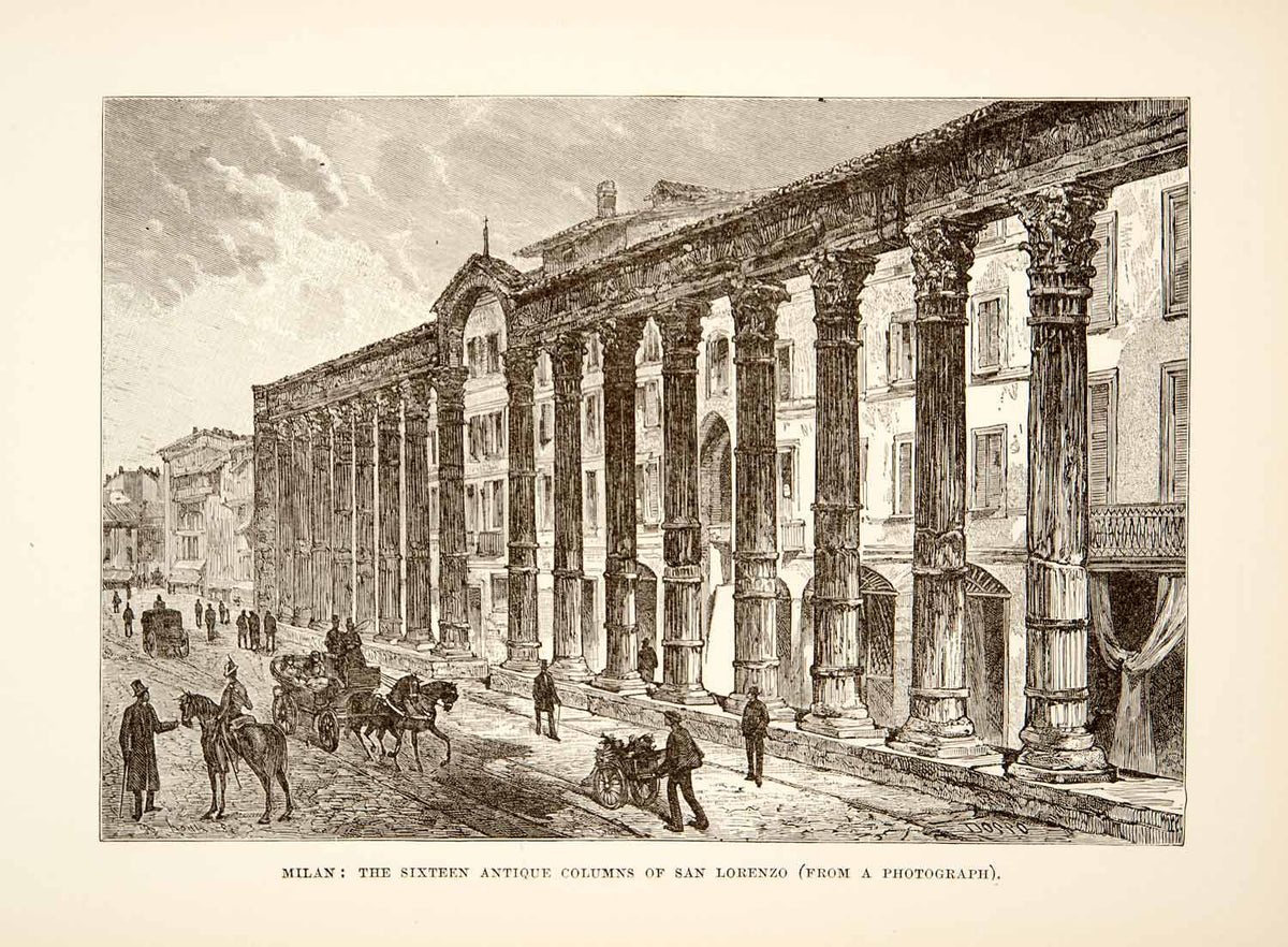 1890 Wood Engraving (Photoxylograph) Roman Column Basilica San Lorenzo ...