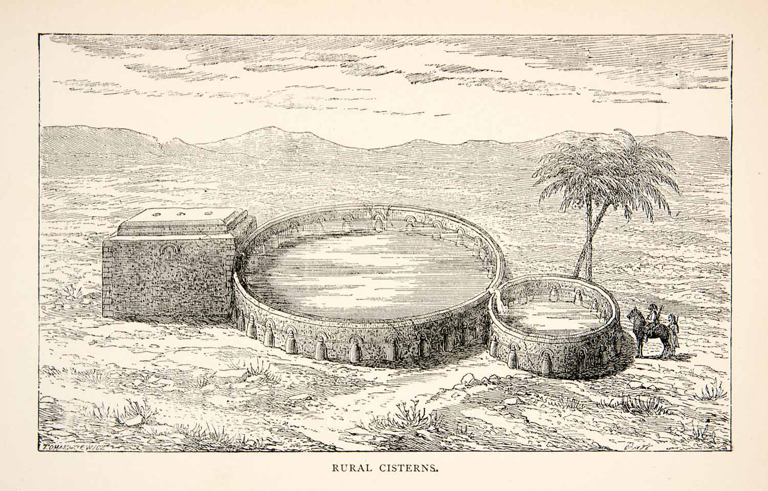 1895 Print Rural Cisterns Desert Water Trees Receptacle Liquids Rainwa ...