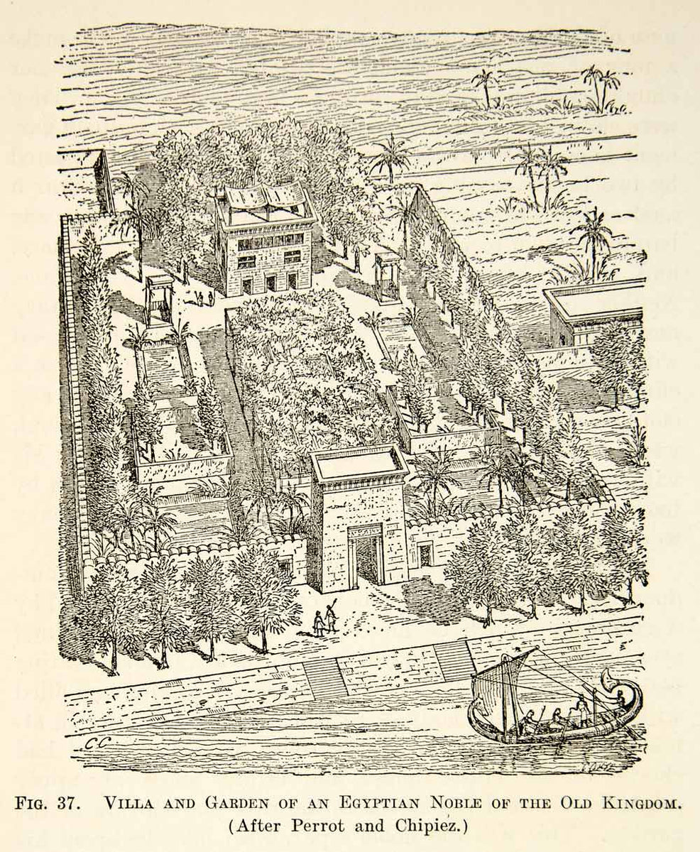 1909 Print Aerial View Nile Villa Garden Egyptian Noble Boat Entrance ...