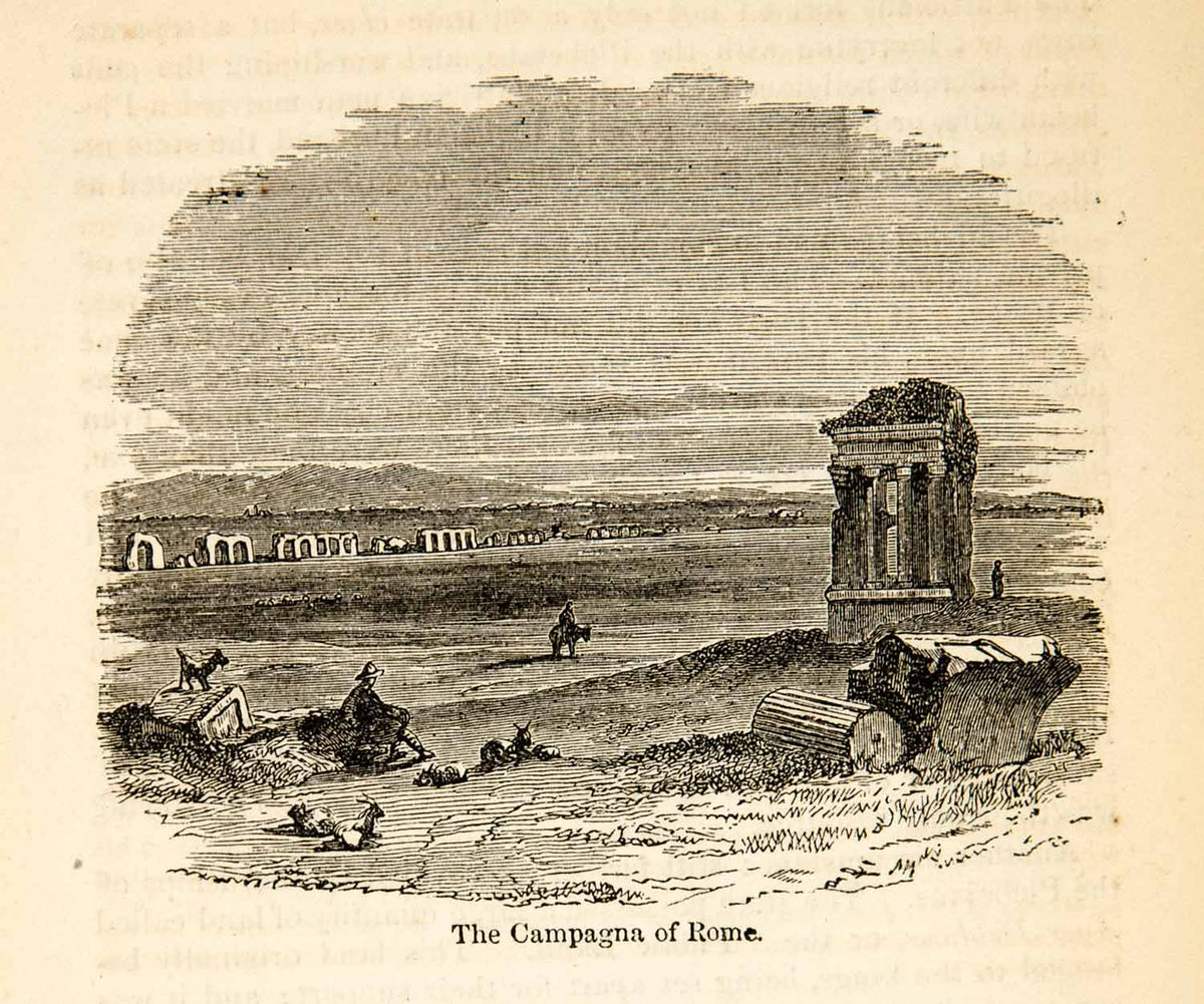 1875 Wood Engraving Campagna Rome Italy Landscape Cityscape Architectu ...