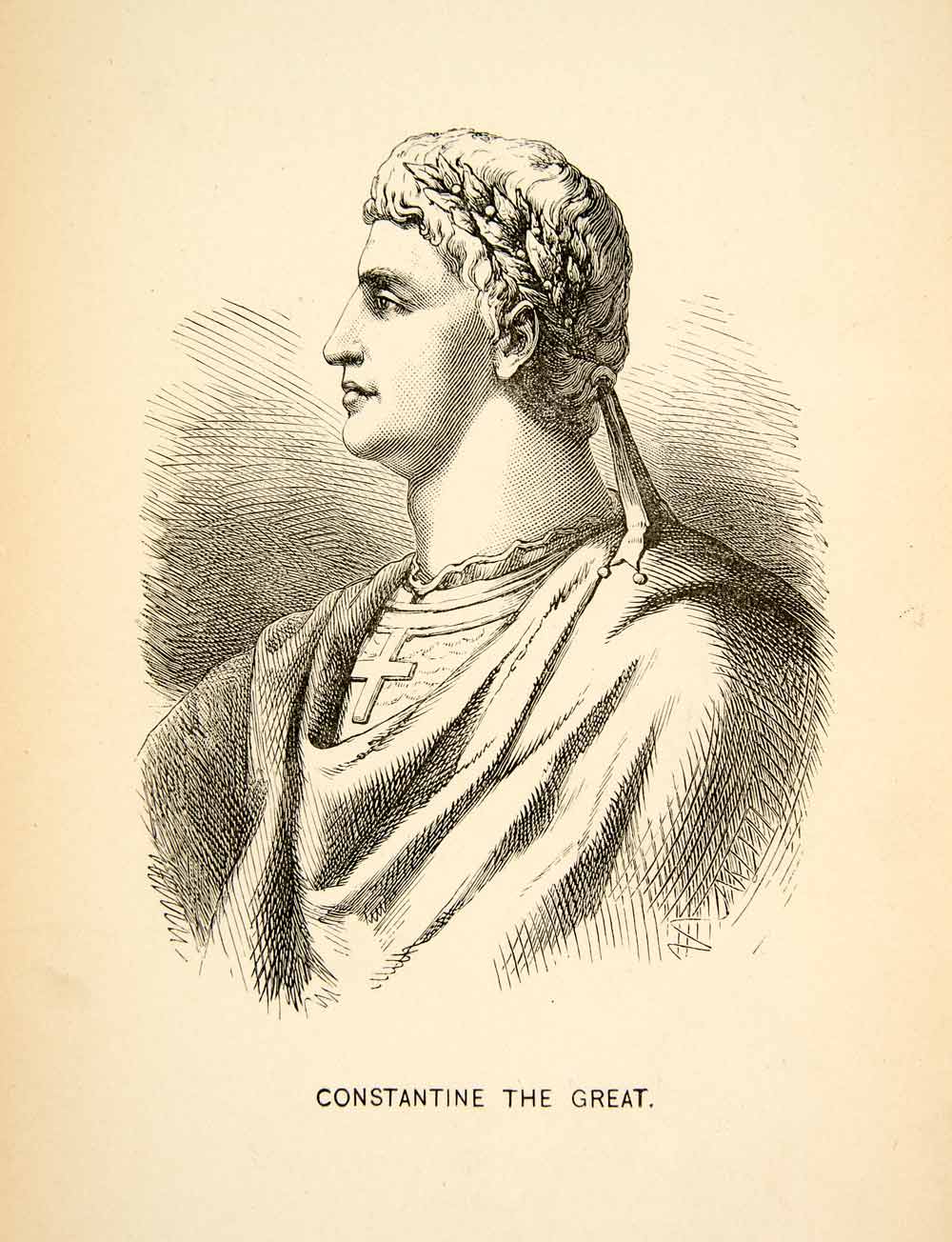 1895 Wood Engraving Portrait Constantine The Great Roman Emperor Royal ...