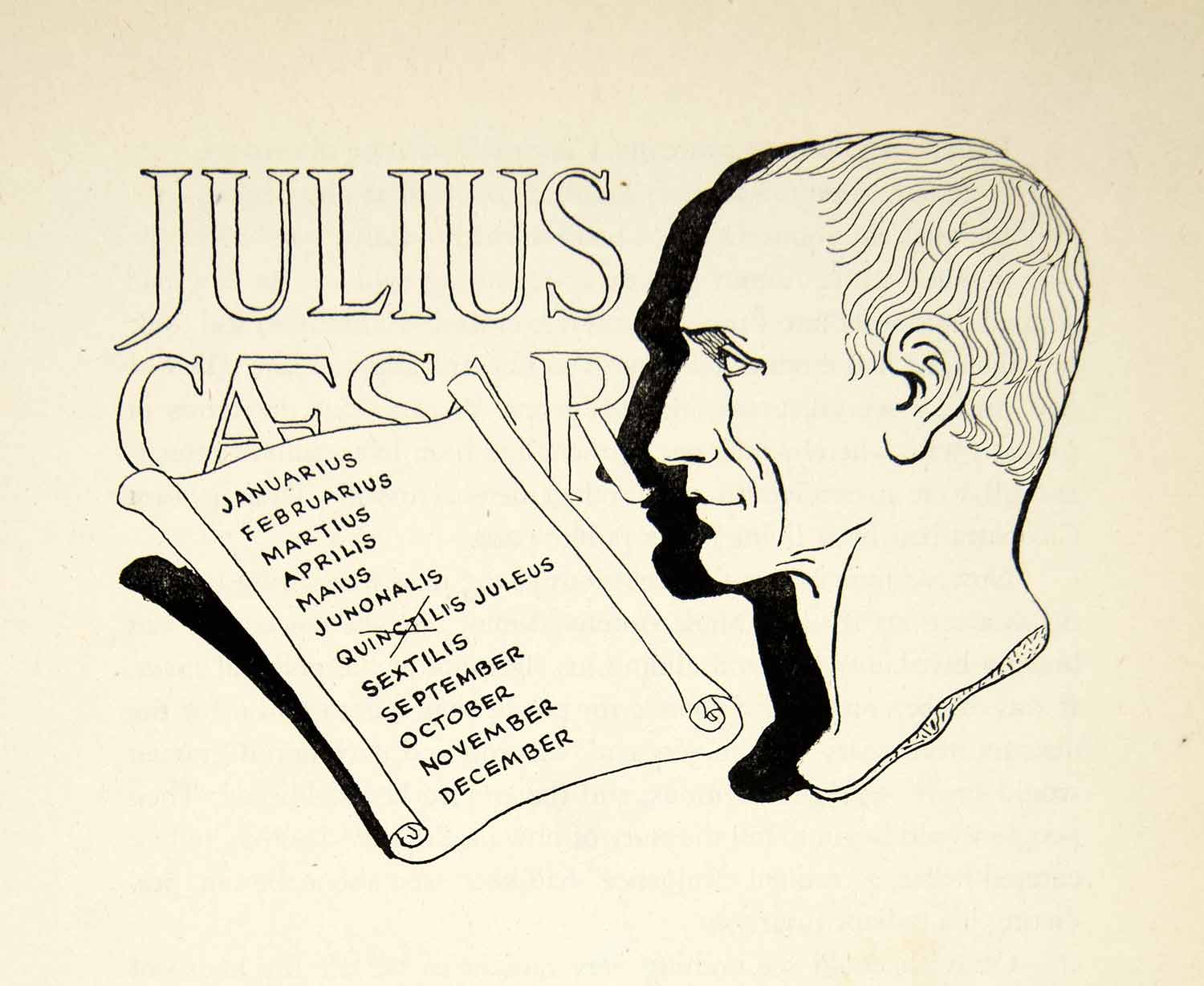 1947 Lithograph Julius Caesar Calendar Scroll Quinctilis Juleus Genevi ...