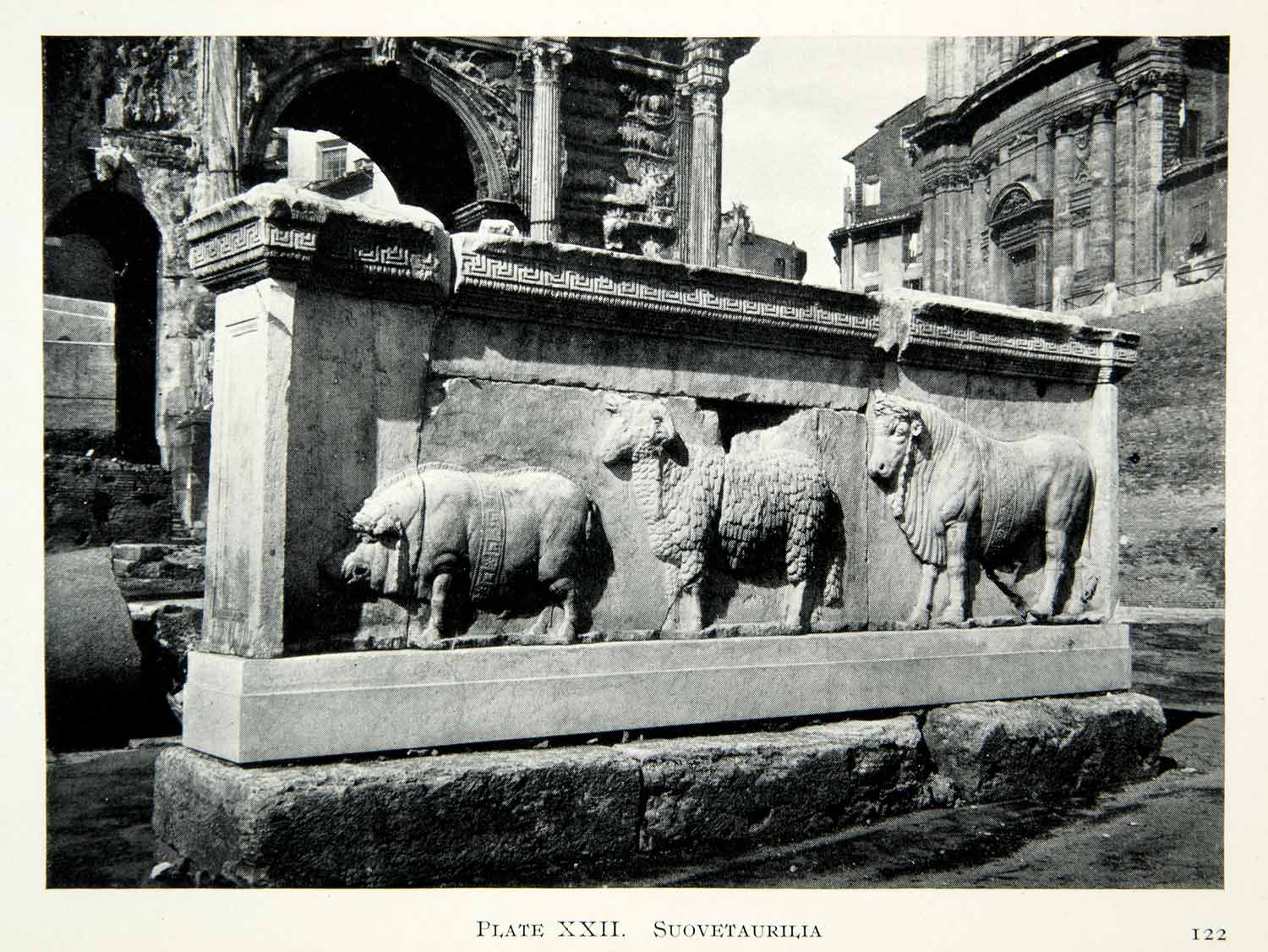 1914 Print Suovetaurilia Ambarvalia Pig Sow Ram Sheep Cow Cattle Marbl ...
