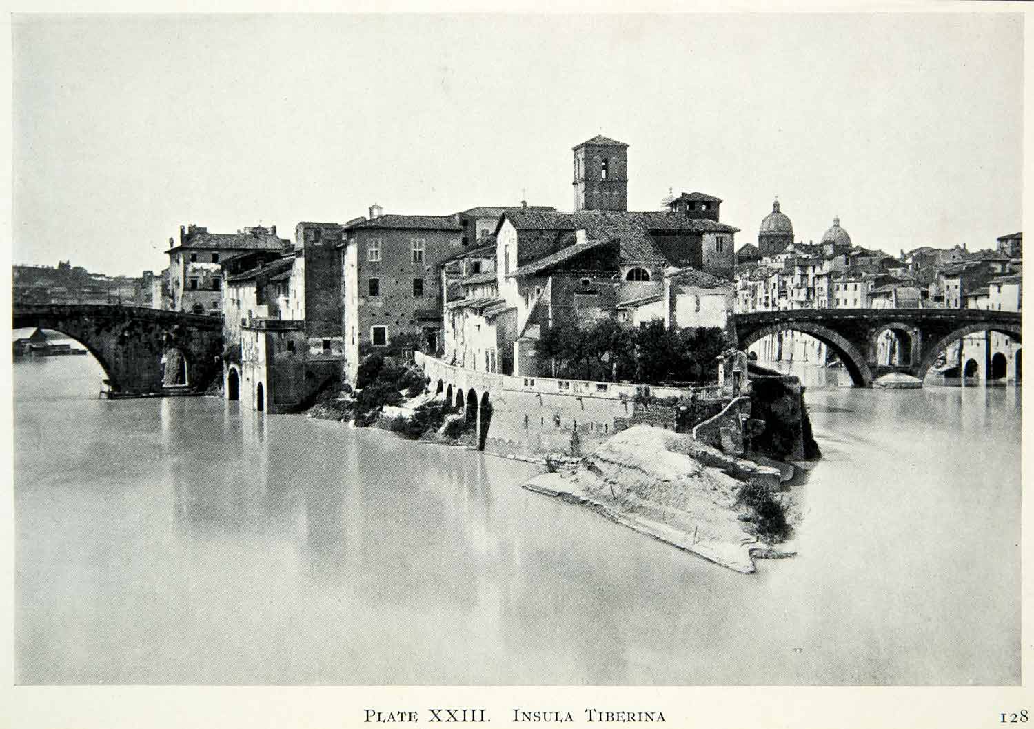 1914 Print Insula Tiberina Tiber Island Rome Italy Basilica Bartolomeo ...