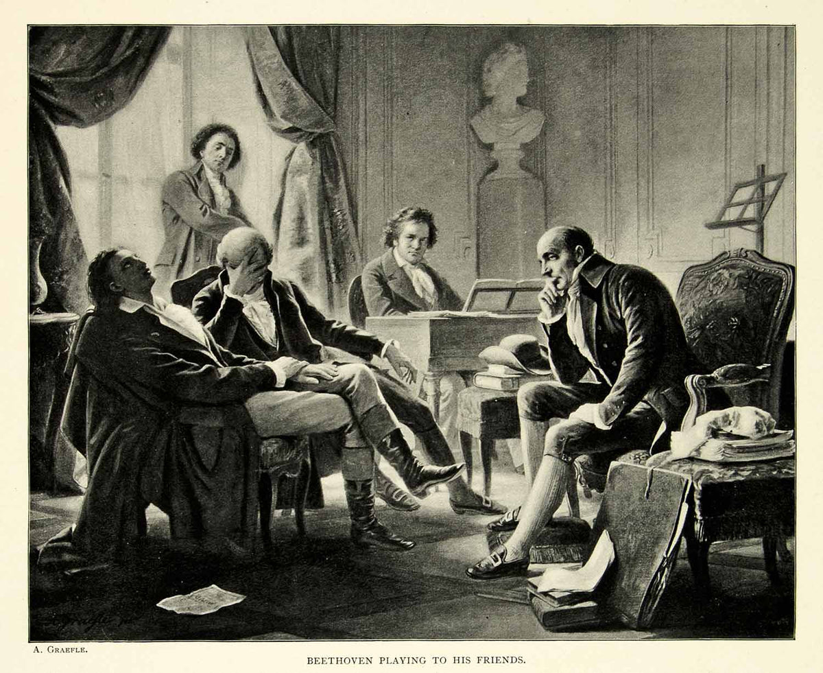 1895 Print Albert Graefle Beethoven Playing To His Friends Piano Compo ...