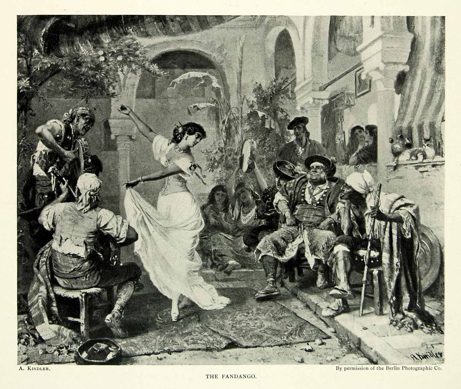 1895 Print Fandango Music Dance Dancers Musicians Instruments Tambouri ...