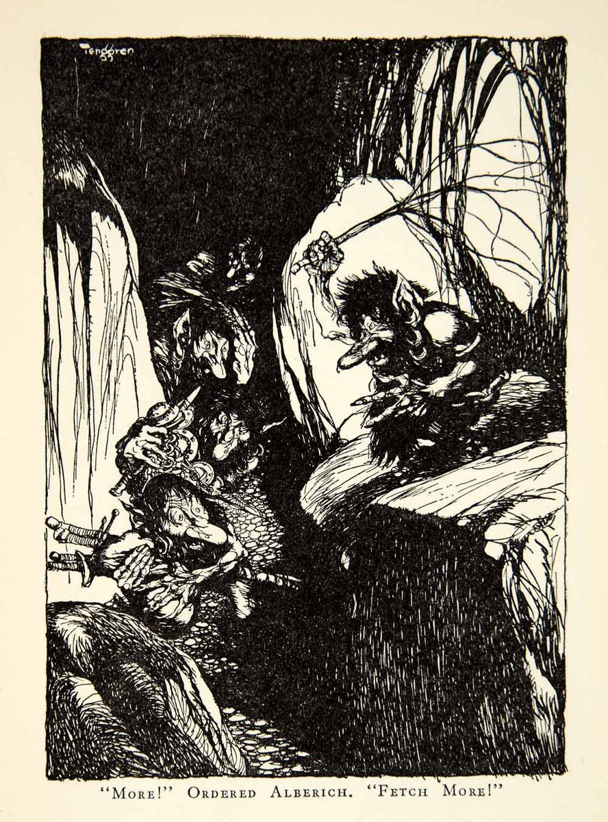1939 Print Alberich Dwarf Ring Nibelungen Wagner Cave Whip Opera Rhein ...