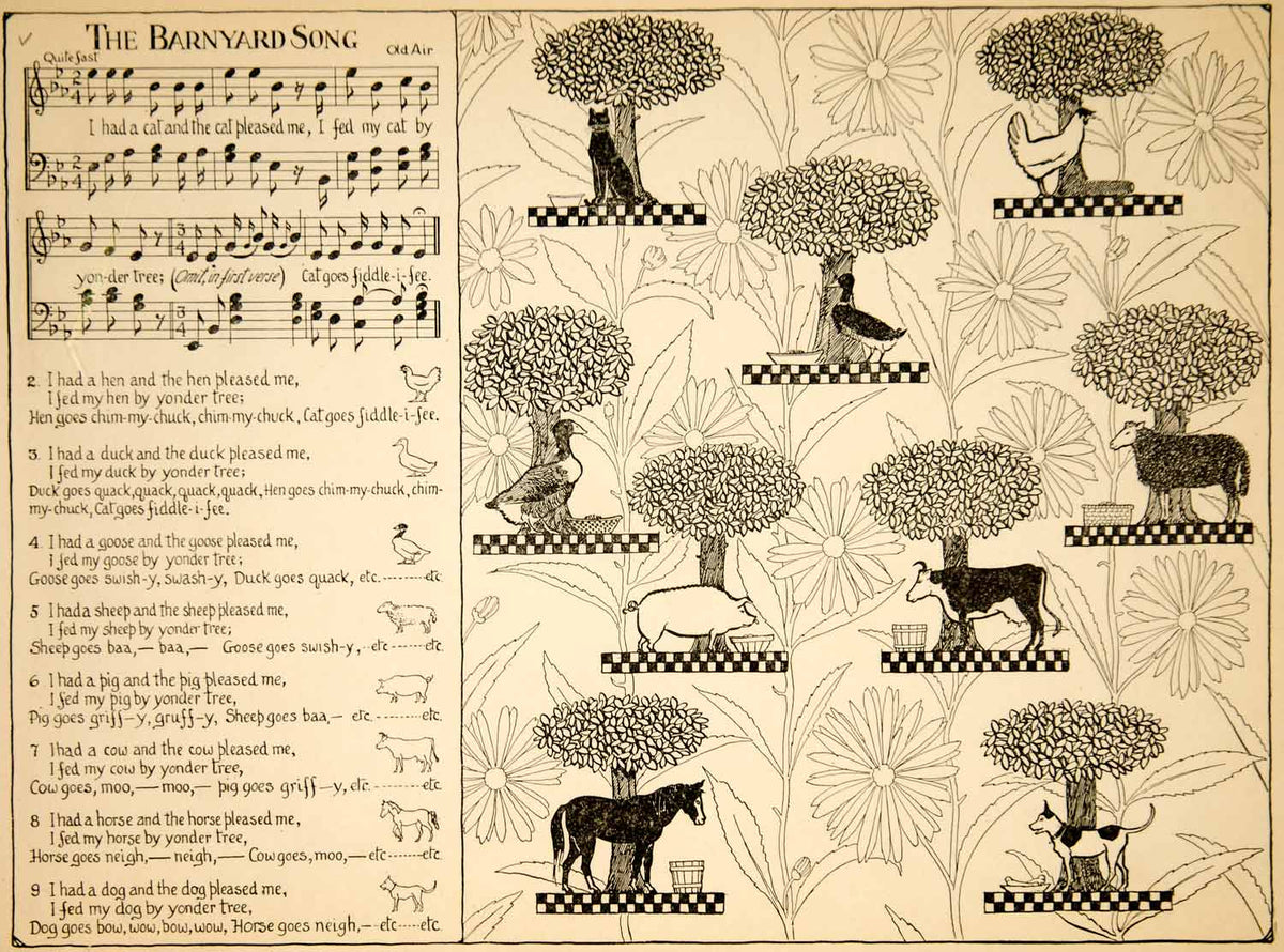 1927 Print Barnyard Song American Folk Song Music Words Farm Cat Cow H ...