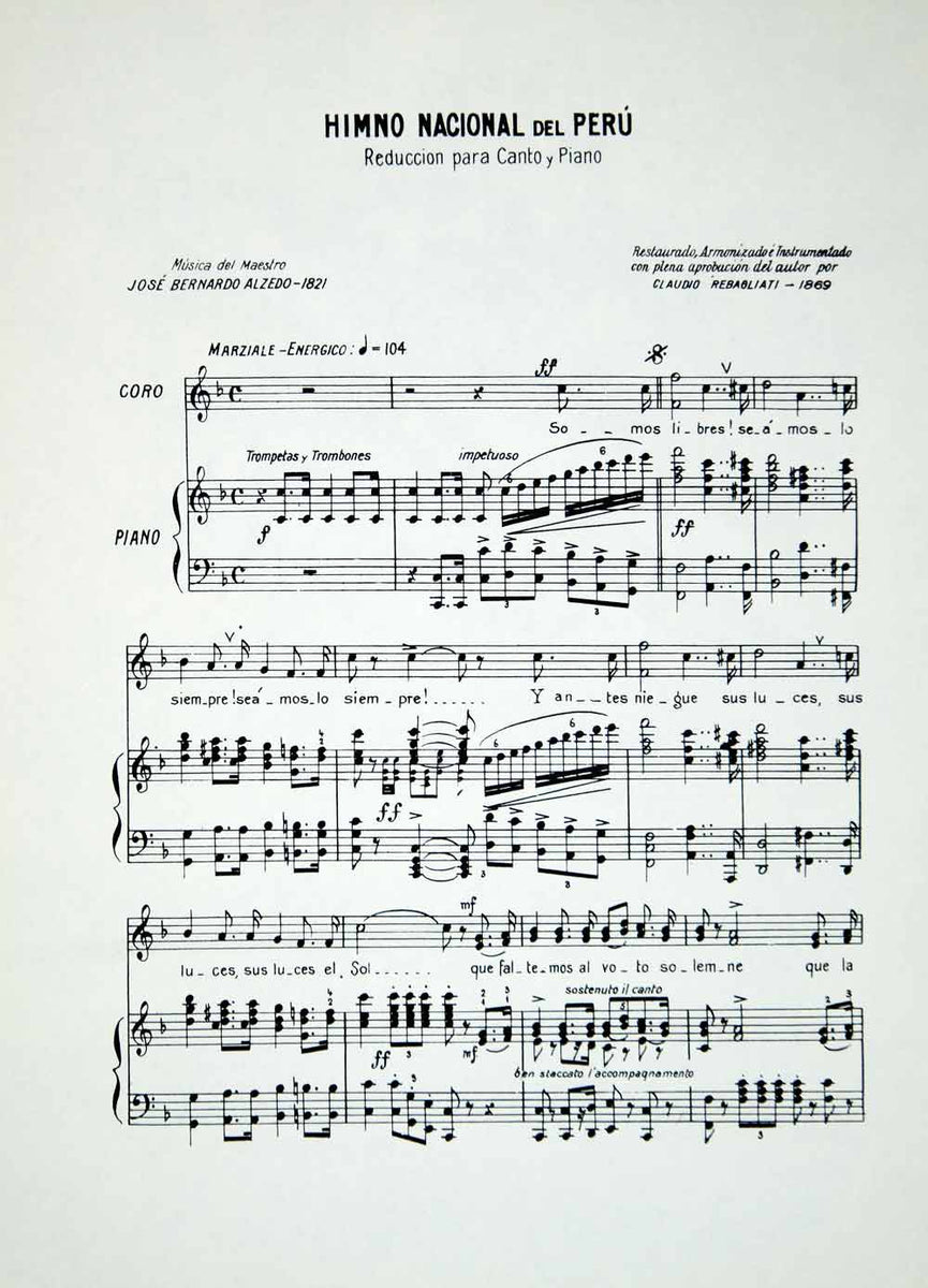 1949 Sheet Music Peru Himno Nacional National Anthem Song Jose Bernard ...