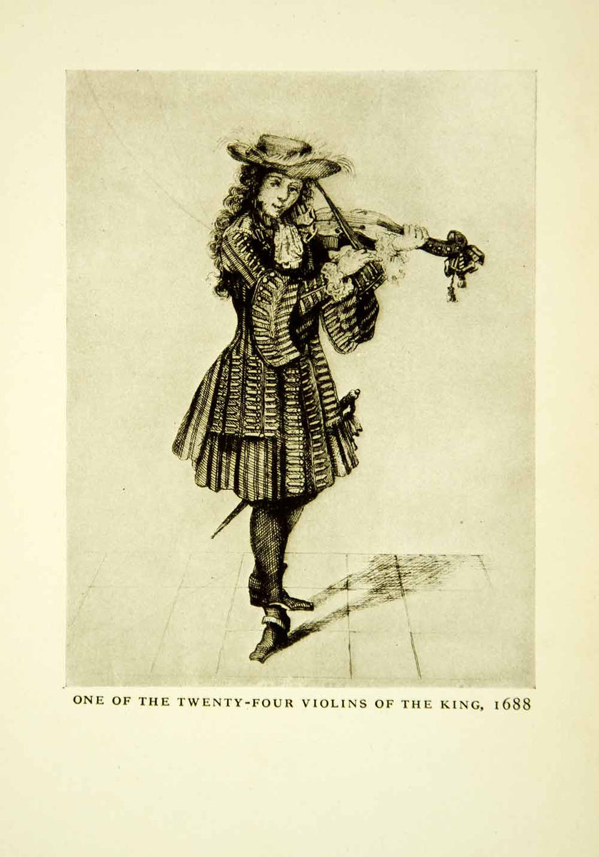 1917 Print Art Violinist Portrait King Louis XIV France Musical Instru ...