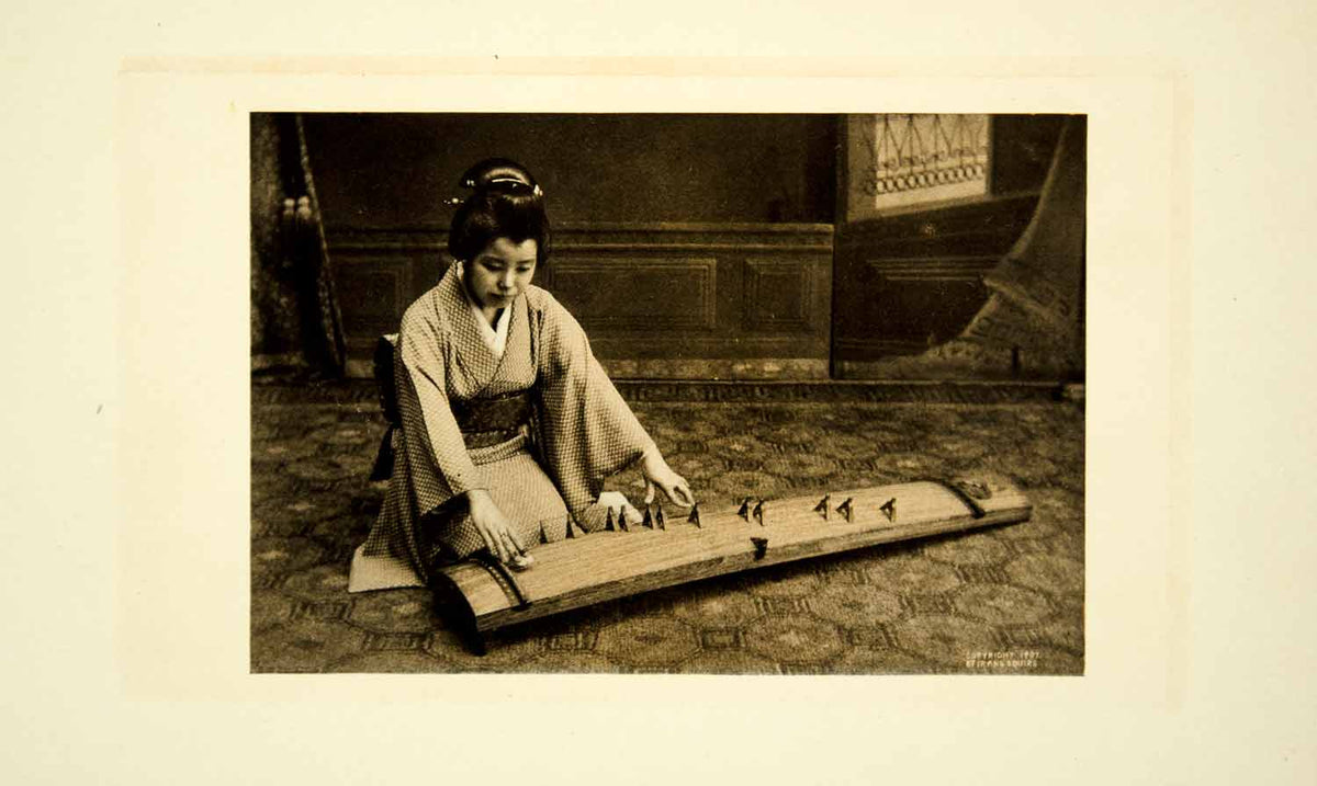 1908 Print Japanese Koto Musical Stringed Instrument Portrait Asia Ori ...