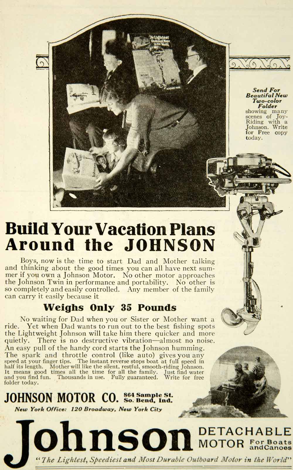 1923 Ad Johnson Boat Outboard Motor 864 Sample St South Bend IN Canoe ...