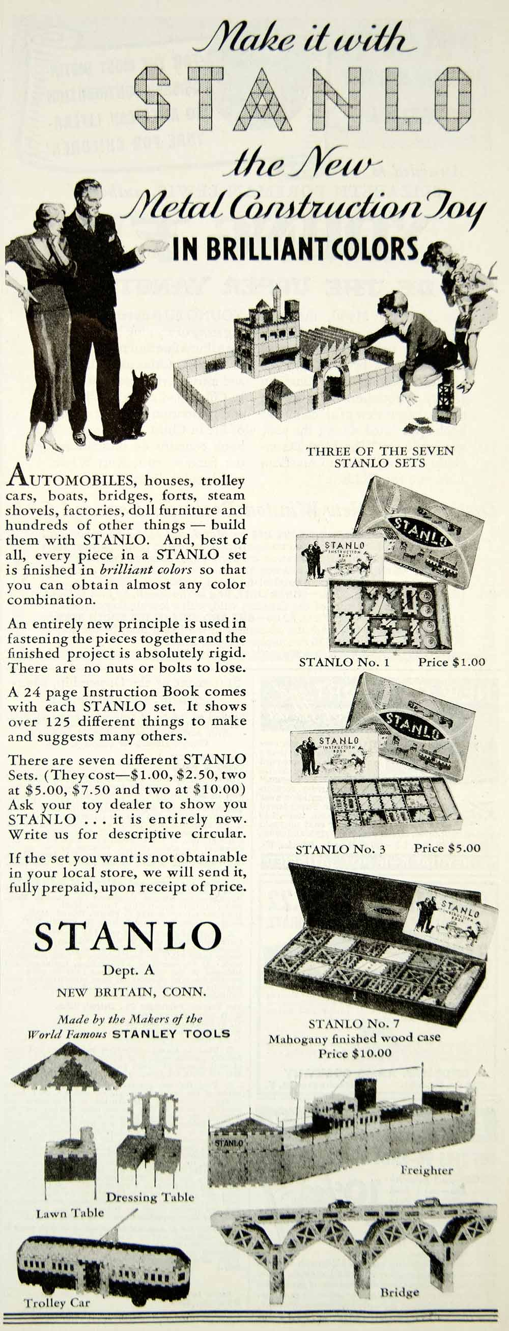 1933 Ad Stanlo Metal Construction Toy Building Set Stanley Tools New Y – Period Paper Historic ...