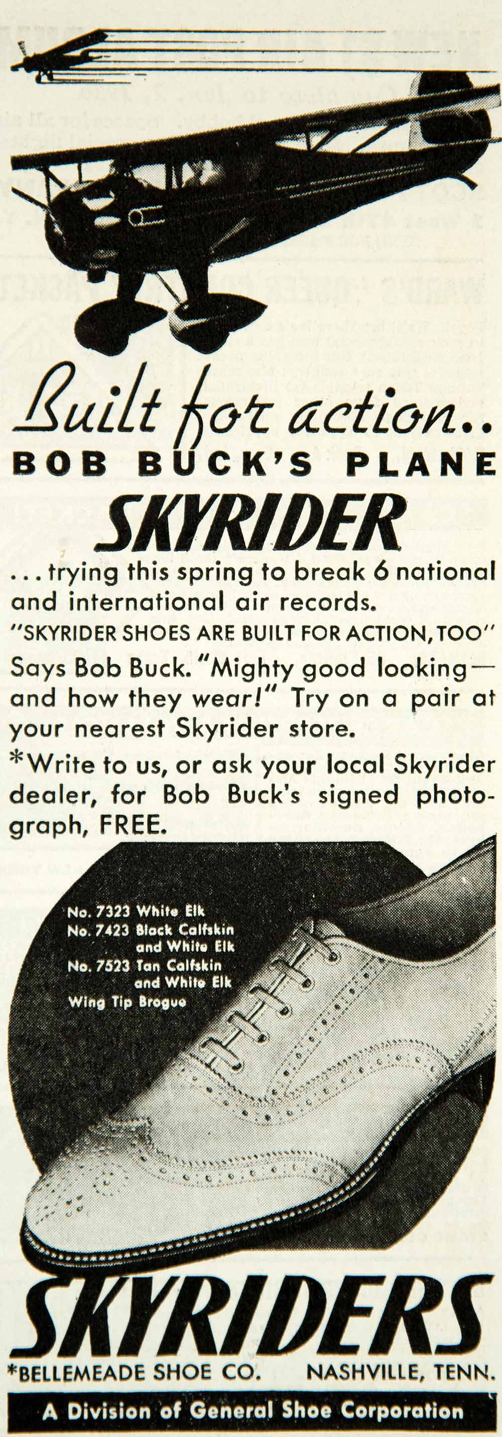 1936 Ad Bob Buck Airplane Skyrider Shoe Footwear Bellemeade Nashville ...