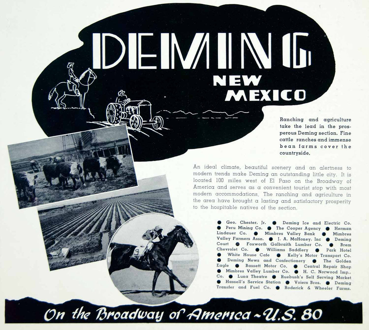 1941 Ad Deming Bean Farms Cattle Texas Ruebush Hassell Touirsm U.S. 80 ...