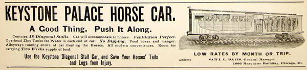 1896 Ad Antique Keystone Palace Horse Car Freight Train Railroad Trans ...