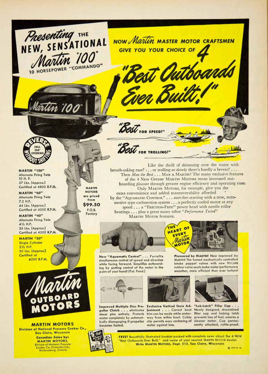 1950 Ad Martin 100 Commando Outboard Boat Motor Engine Sportsman Fishi ...