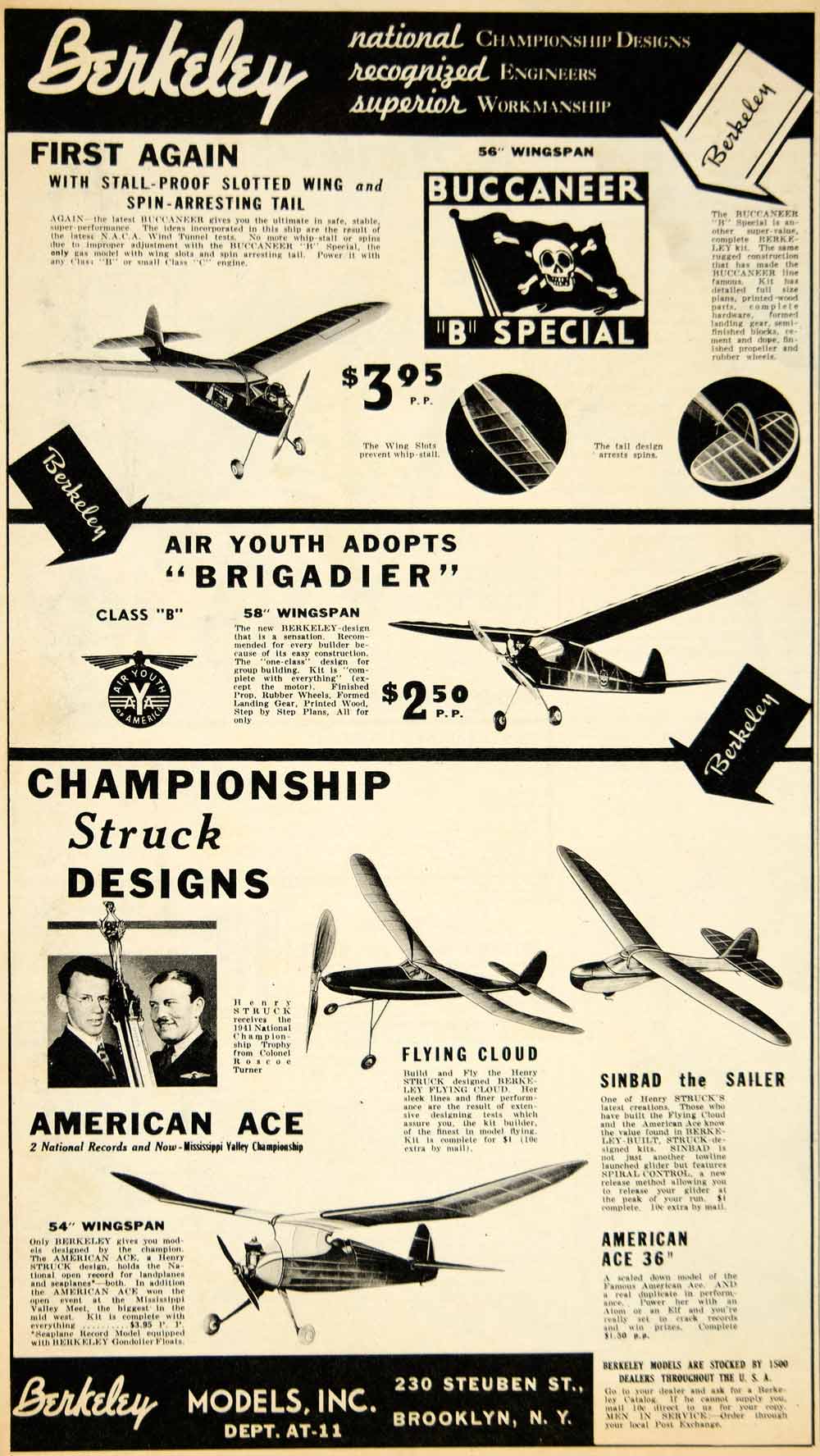 1941 Ad Berkeley Models Airplane Buccaneer Brigadier 230 Steuben St YA ...