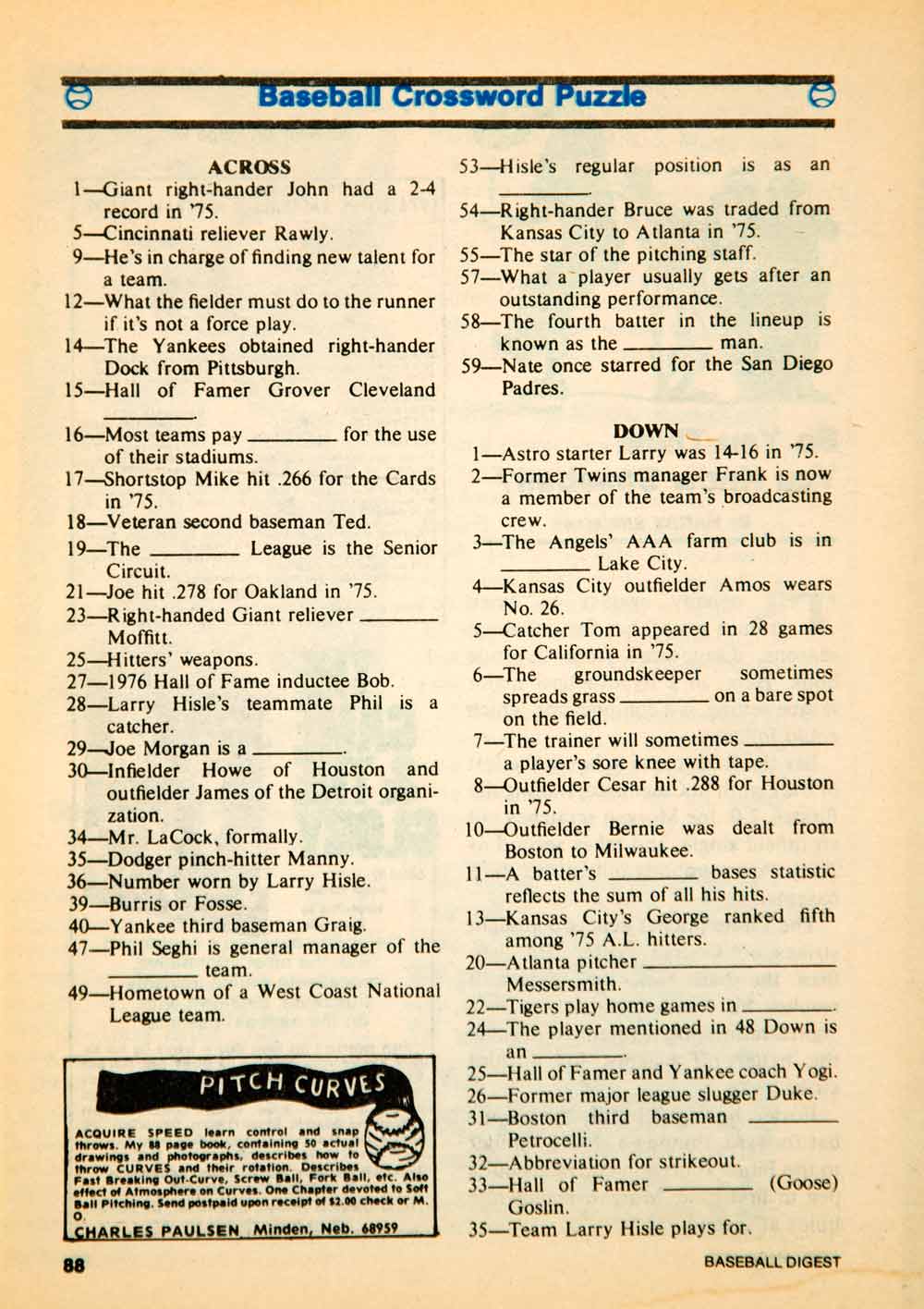 1976 Print MLB Baseball Sports Memorabilia Crossword Puzzle Larry Hisl ...