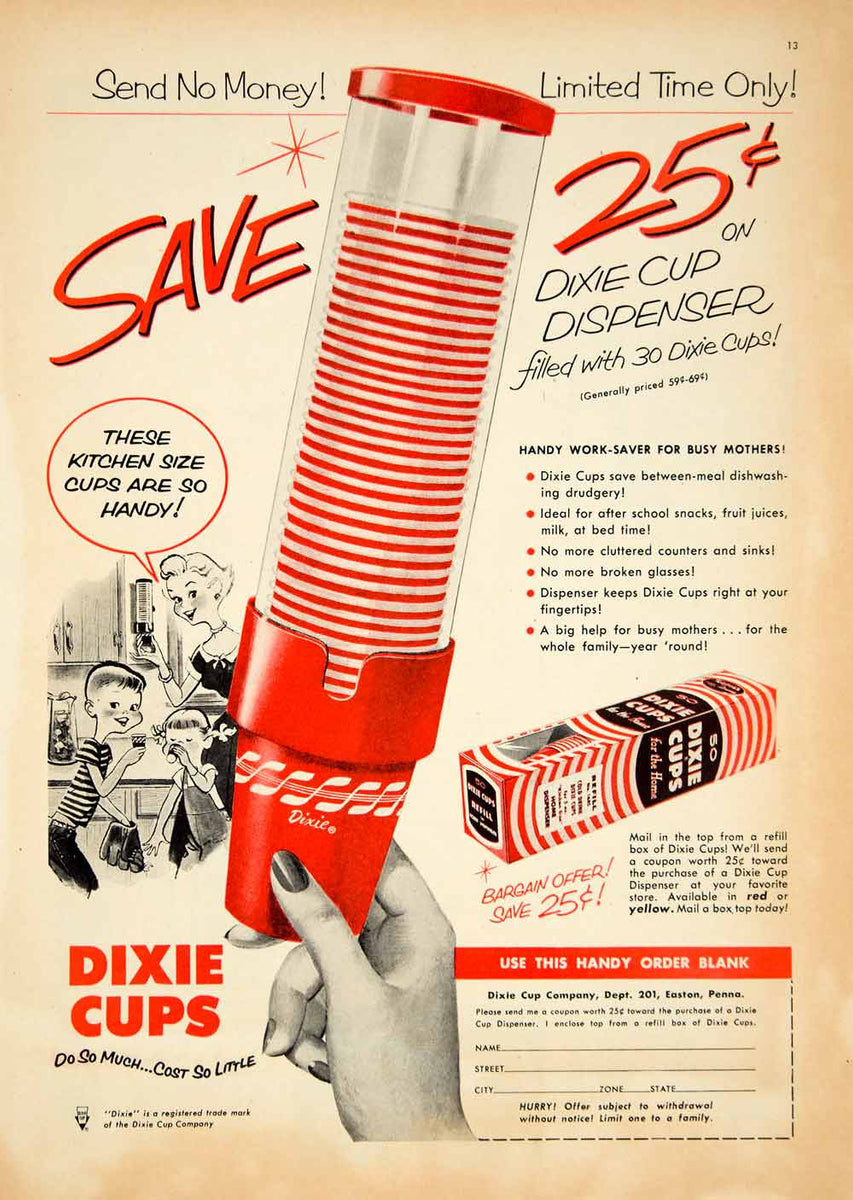 1954 Ad Dixie Cups Dispenser Kitchen Household Domestic Life Housewife ...