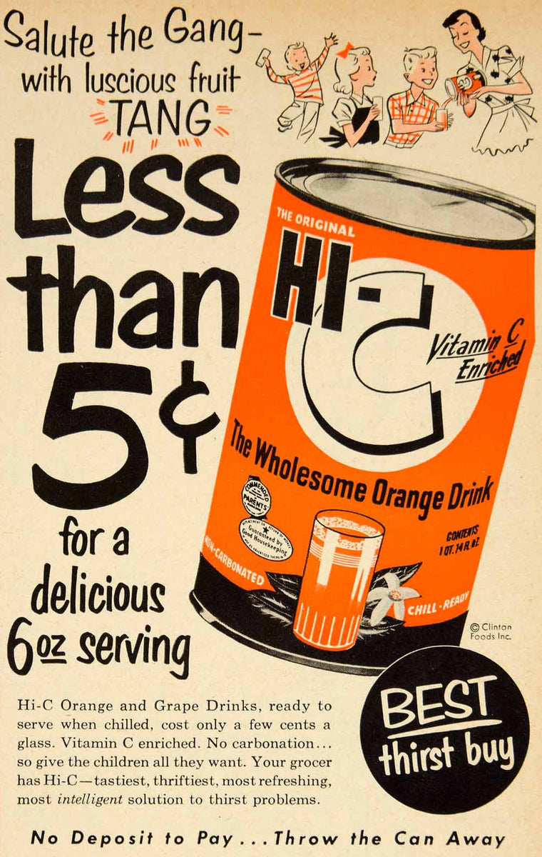 1953 Ad Clinton Foods Hi-C Orange Juice Drink Mix Beverage Grocery Cit ...