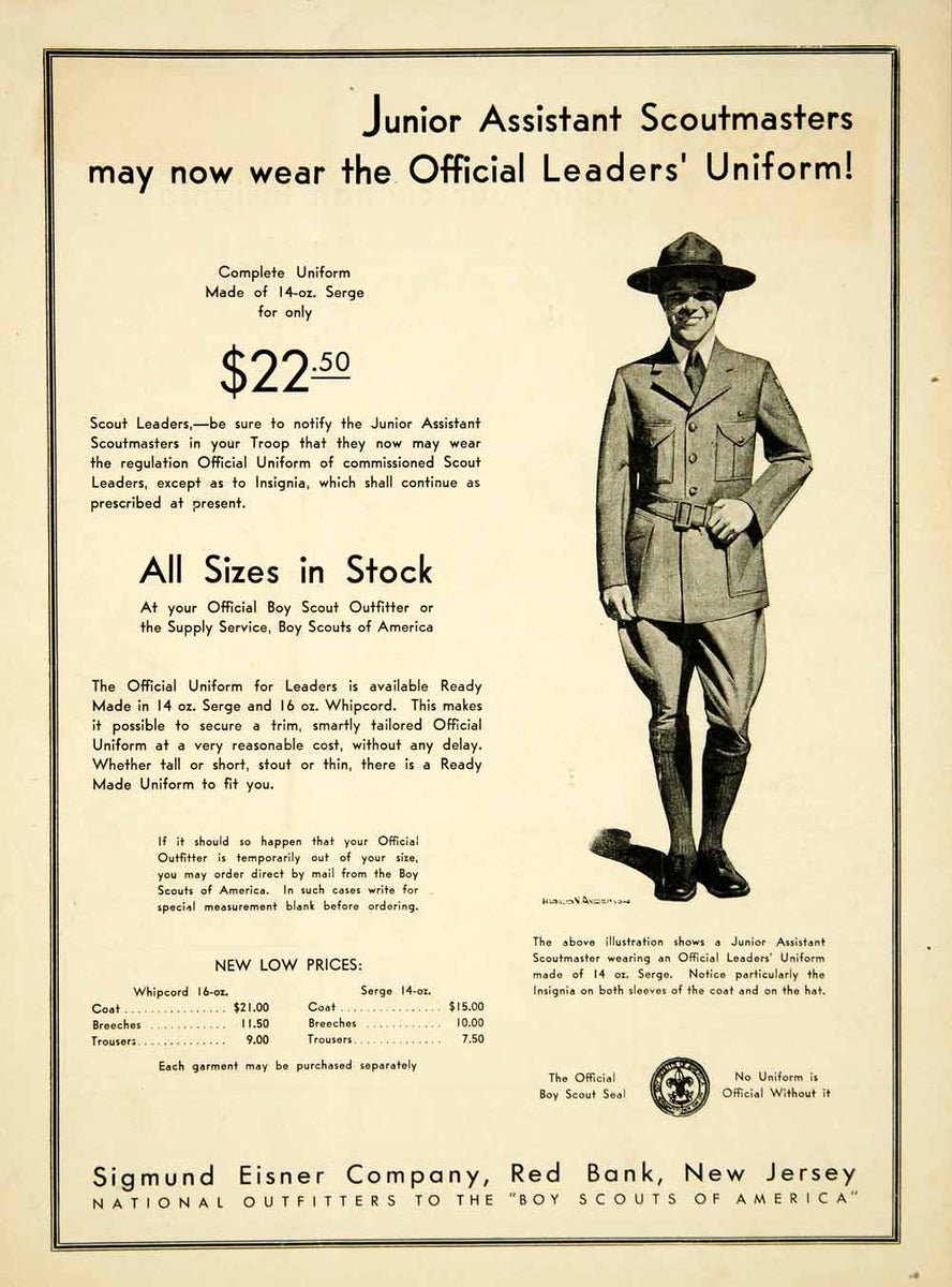 1931 Ad Sigmund Eisner Boy Scout Uniform Harold N Anderson Art Clothin ...