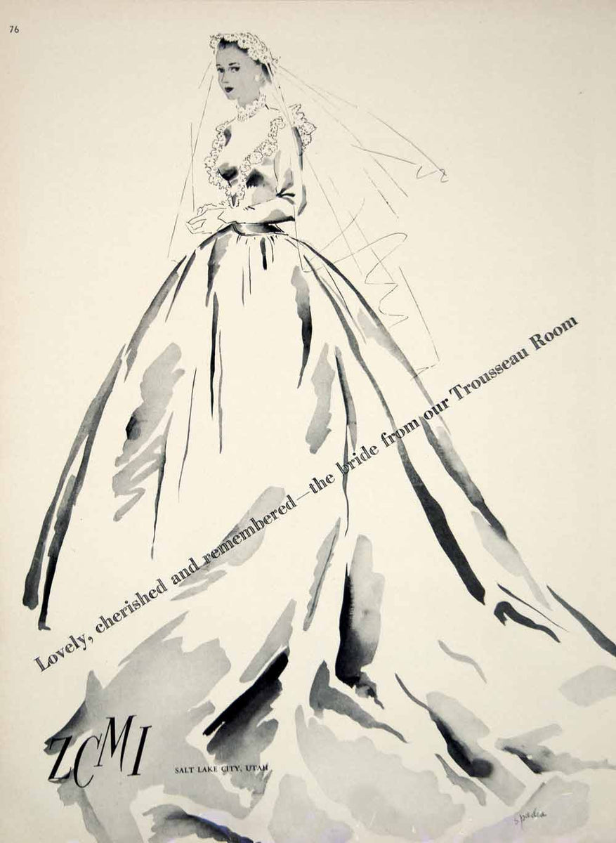 1949 Ad Vintage Wedding Dress Fashion Illustration Jean Miller Spadea ...