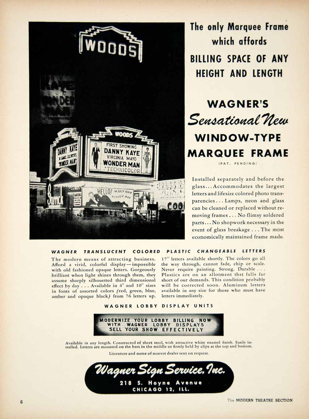 1945 Ad Vintage Wagner Movie Theatre Marquee Sign Motion Pictures YBX1 ...