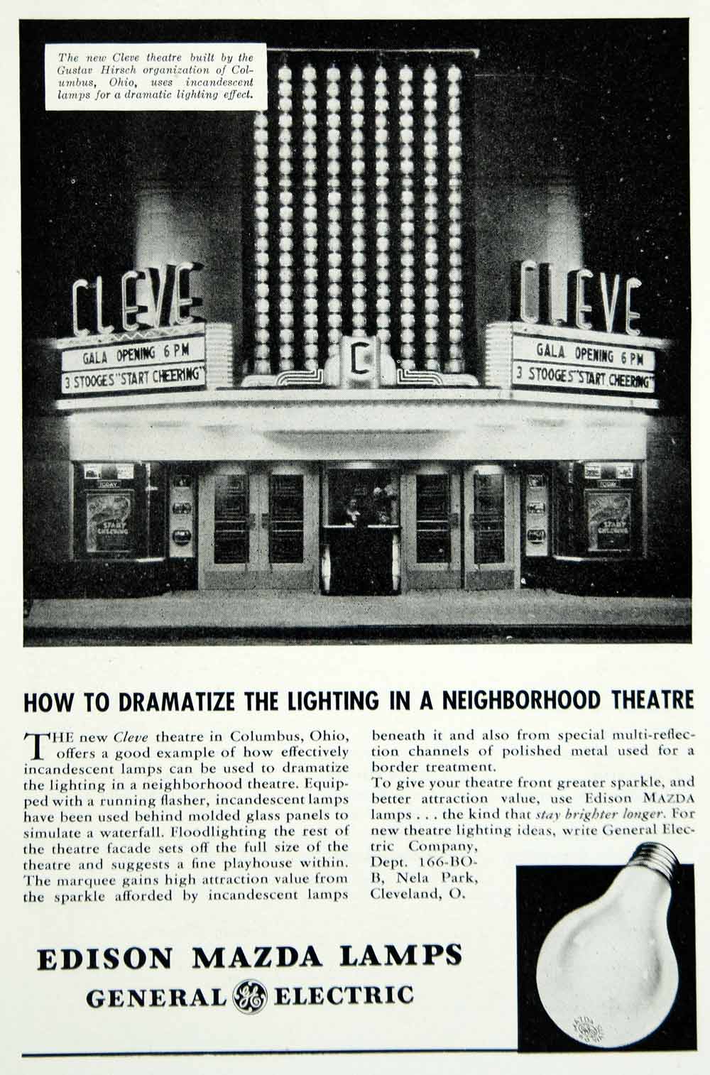 1939 Ad Edison Mazda Lamps GE Cleve Movie Theatre Marquee Lighting Col ...