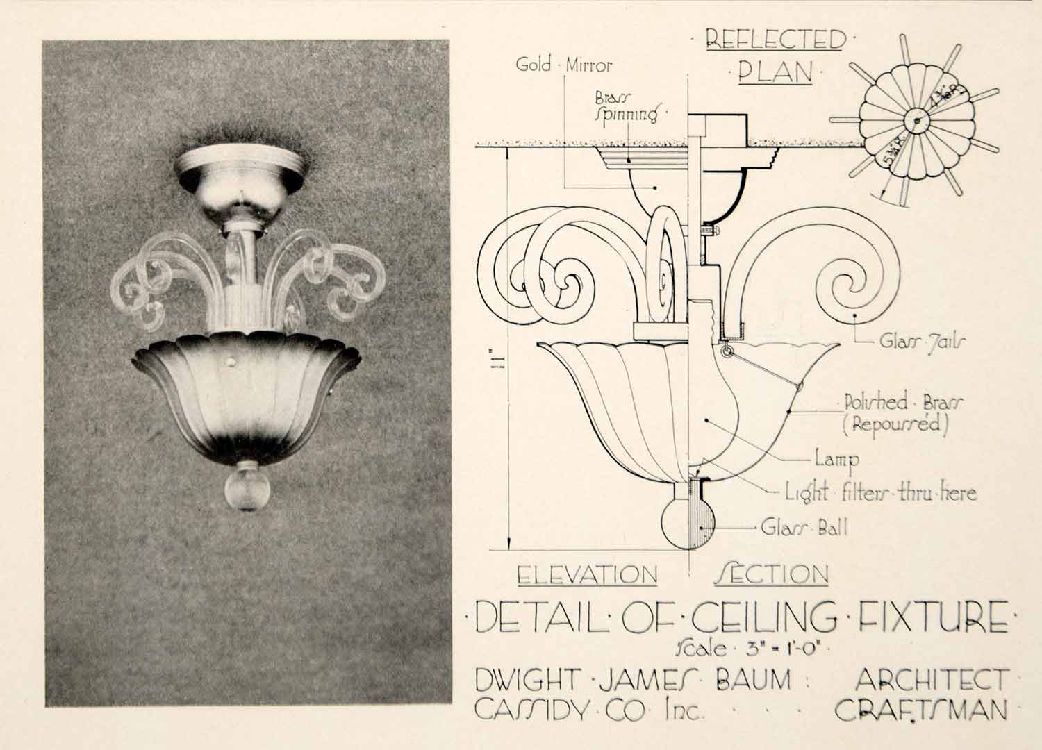 1937 Print Ceiling Fixture Dwight James Baum Architect Cassidy Lightin ...